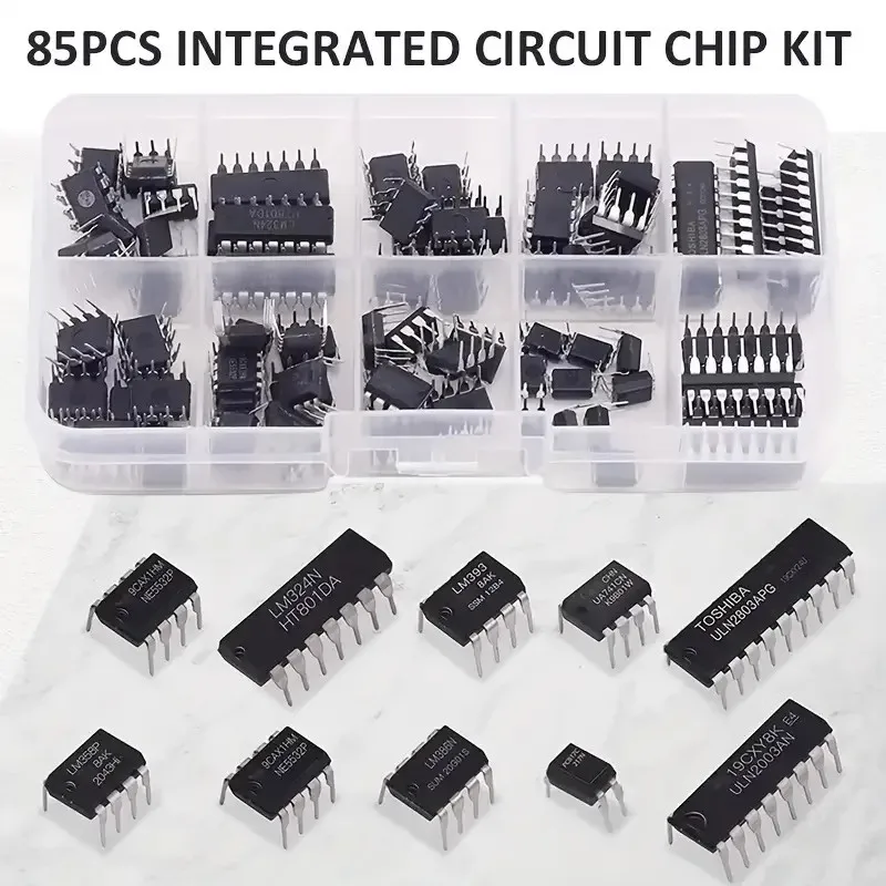 85PCS 10 Types NE555 LM324 LM393 UA741 ULN2803 LM358 LM386 NE5532 ...