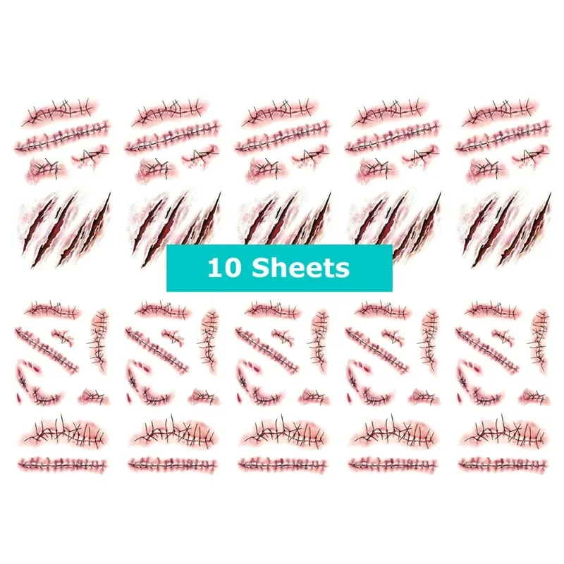 10 Pieces Horror Wound Temporary Tattoos Waterproof Realistic Blood ...