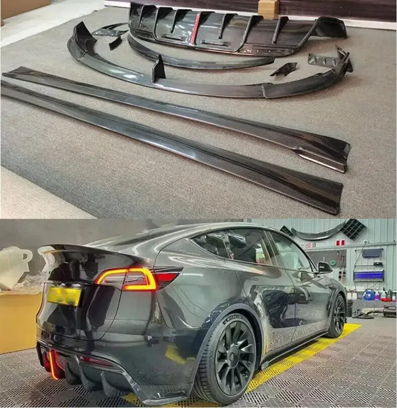 For-Tesla-Model-Y-2020-2021-2022-2023-Real-Carbon-Fiber-Front-Bumper ...