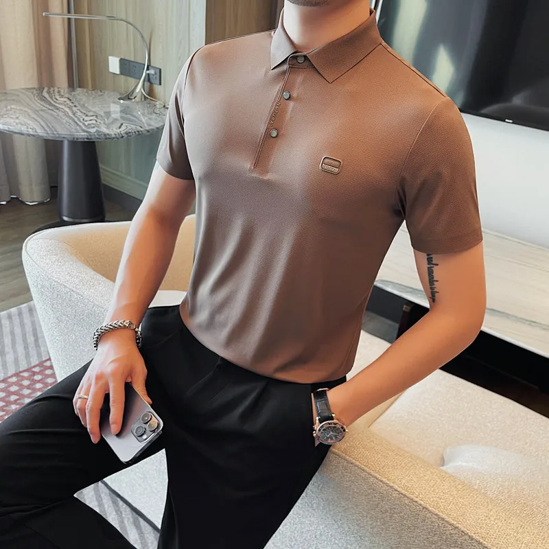 High-Quality-Elastic-Polo-Shirts-For-Men-Business-Formal-Wear-Short ...