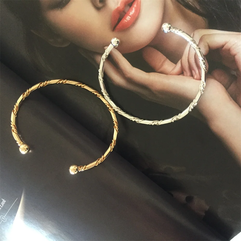 Casual Gold Color Twirl Textured 3mm Thickness Ball End Bangle For ...