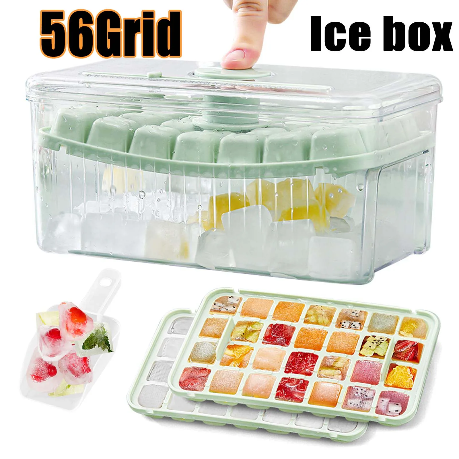 Press-Type-Ice-Cube-Tray-With-Storage-Box-Ice-Cube-Maker-Ice-Box-Tray ...