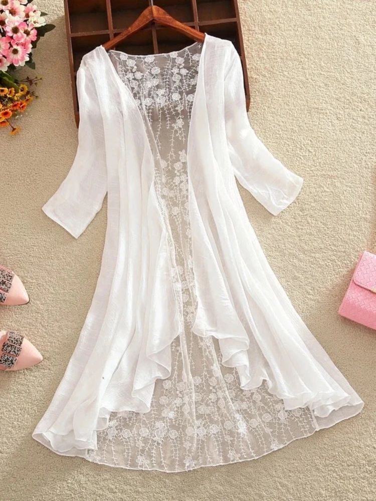 Women Lace Jacket Summer Elegant Half Sleeve Embroidery Floral Thin ...