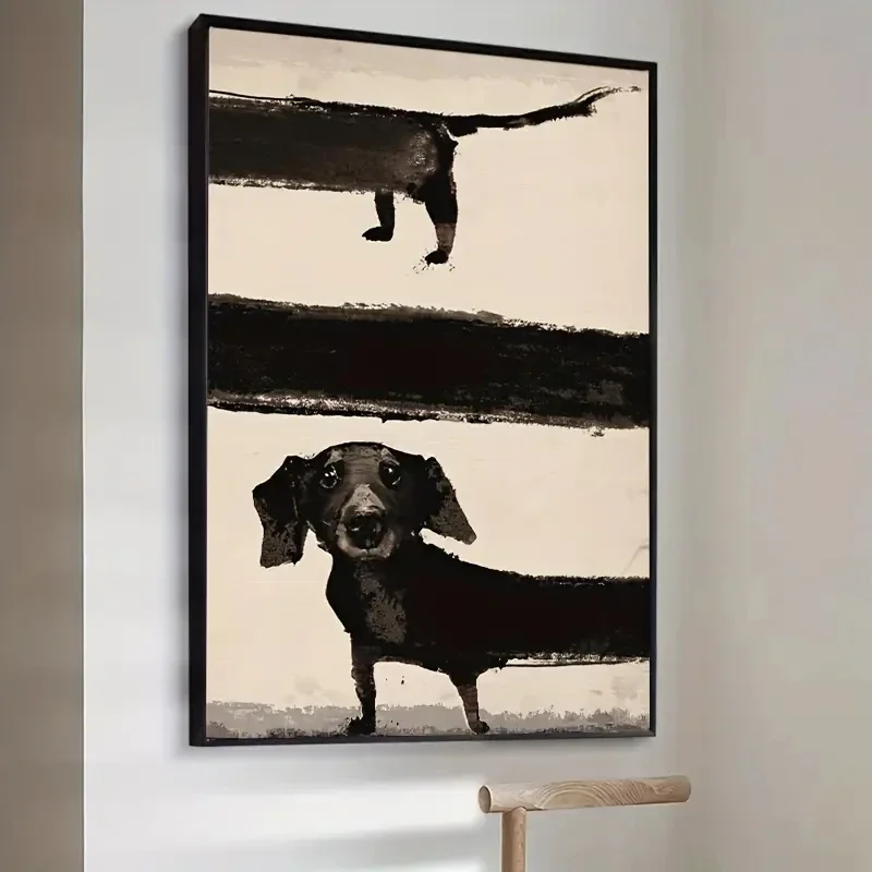 Affiche rétro de chien teckel mignon, peinture sur toile de saucisse ...