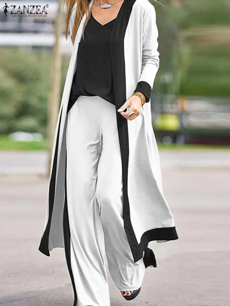 ZANZEA Spring Three Piece Set Tracksuits Womens Outfit Fashion Full Sleeve Cardigan +Sleeveless ...