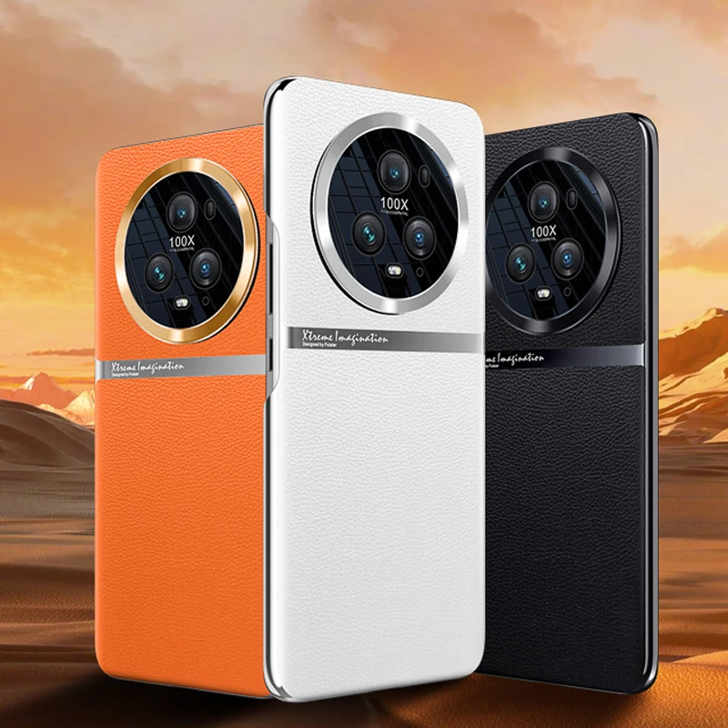 For-Honor-Magic-5-Pro-Case-Luxury-Plain-PU-Leather-Electroplating-Frame ...