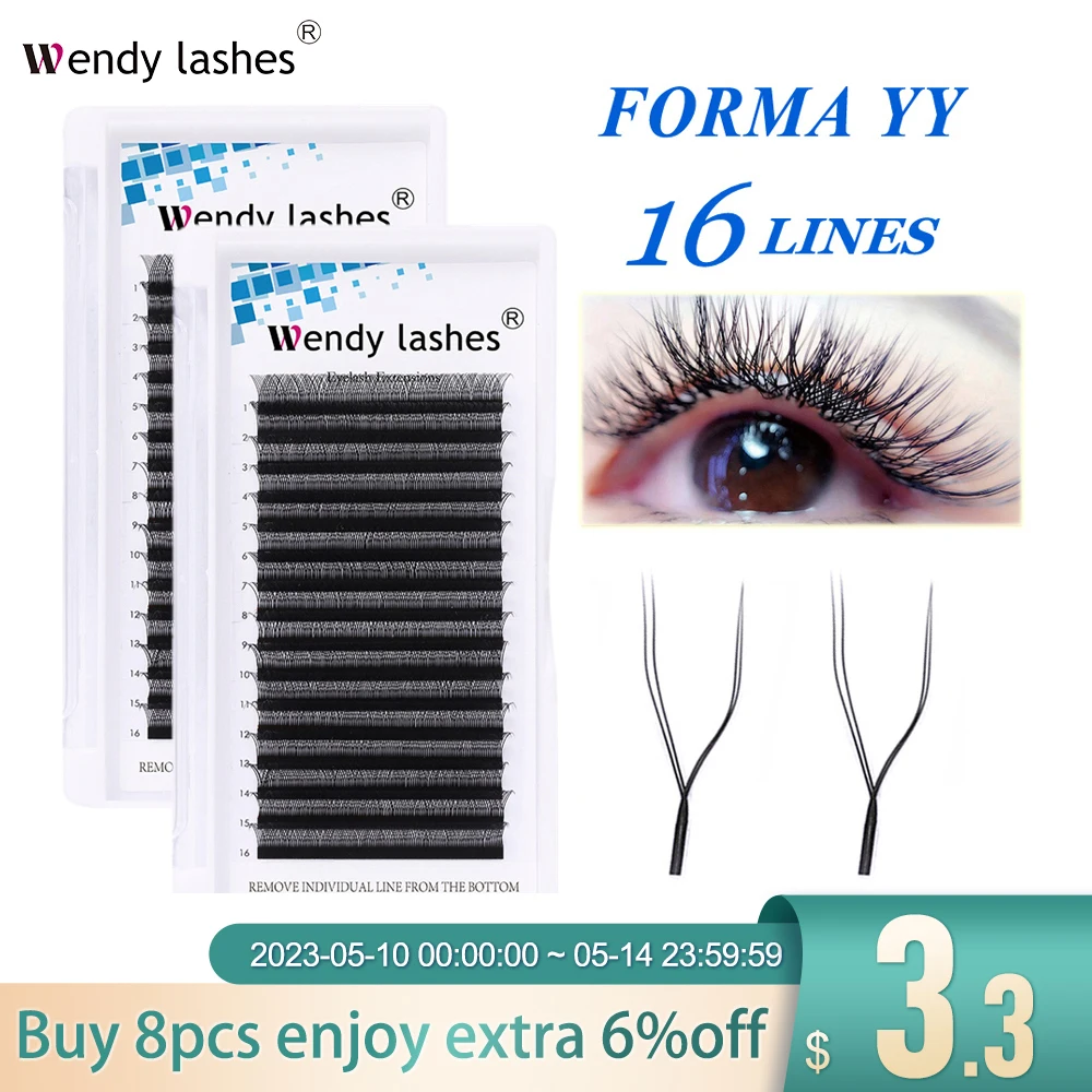 16 Lines Yy Shape Eyelash Extensions Faux Mink Double Tip Eyelashes ...