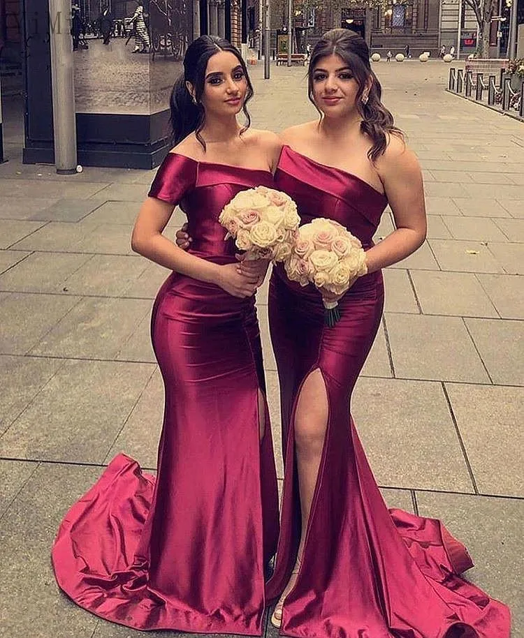 Dark Red One Shoulder Bridesmaid Dresses