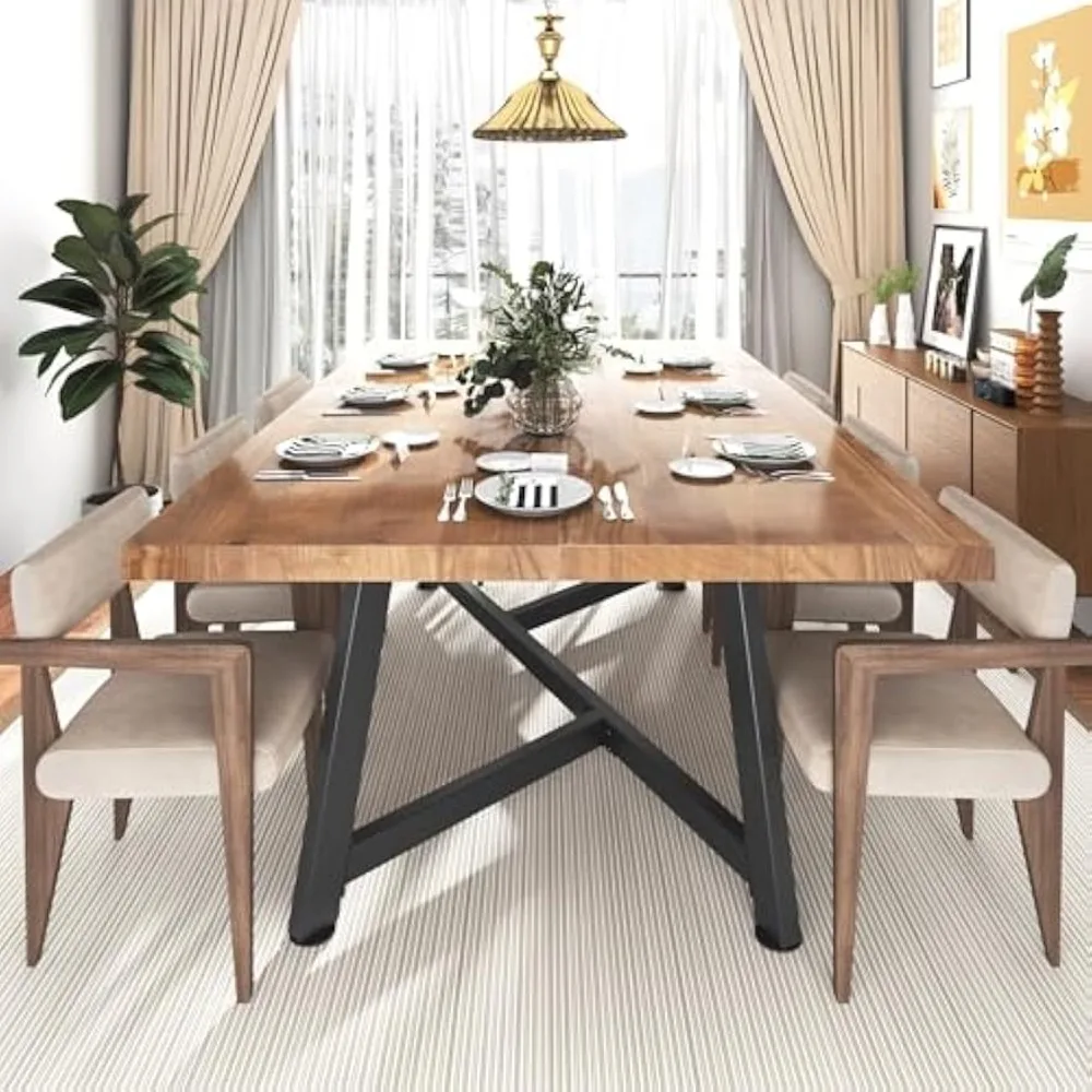 72-Large-Solid-Wood-Dining-Table-6FT-Waterproof-Rectangular-Brown ...