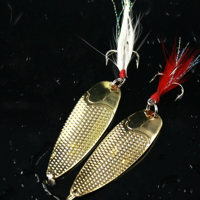 4pcs 15g Metal Spinner Spoon with Feathers with 2 Treble Hook ...