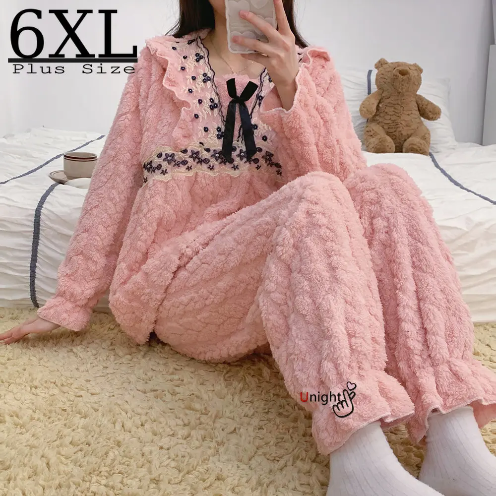 Women-Winter-Flannel-Pajamas-Set-Thickness-Warm-Sleepwear-Suit-Oversize ...