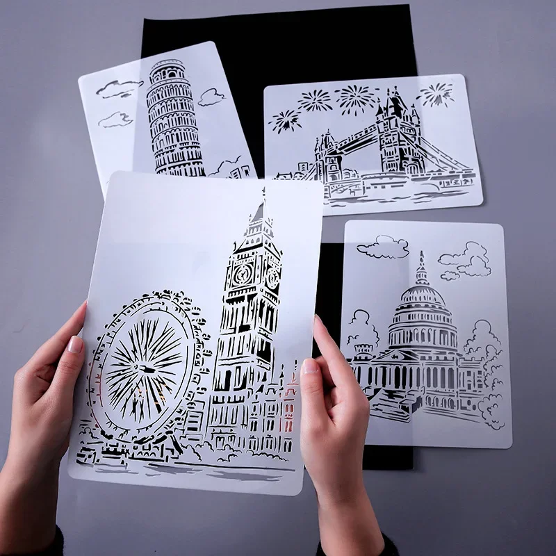 World-Scenic-Stencils-Eiffel-Tower-Taj-Mahal-Hollow-Stencil-Spray-hand ...