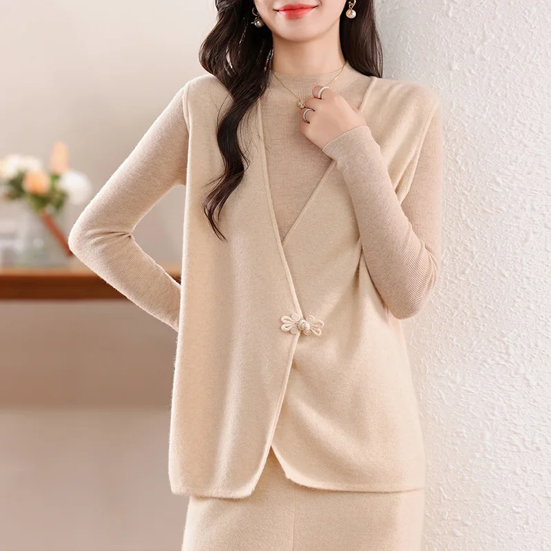 2024-Winter-Sleeveless-V-neck-Vests-Wool-Loose-Pullovers-100-Wool-Women ...