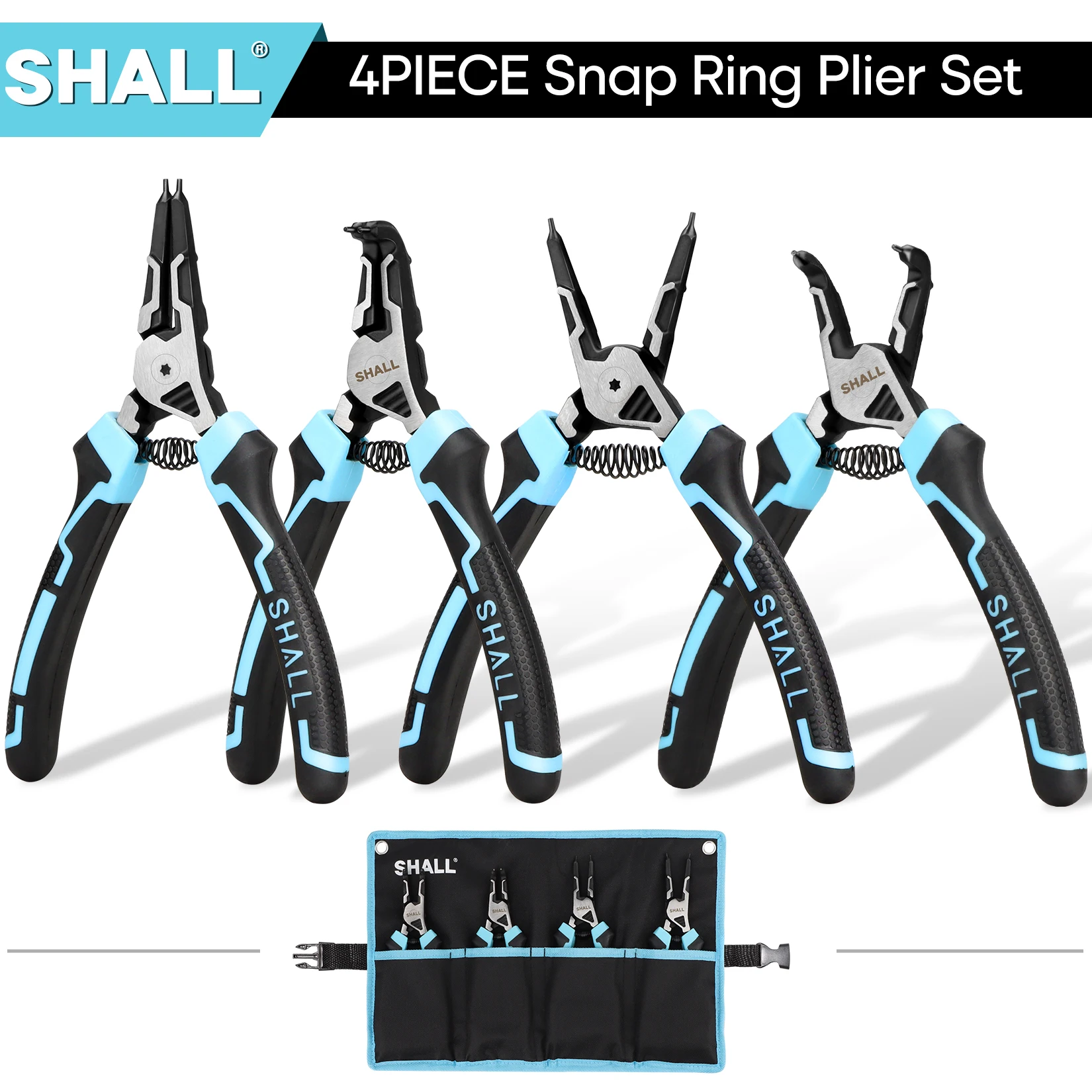 SHALL 4 Pcs Snap Ring Plier Set 175mm Durable CRV Internal Plier Bi-material Grip Plier with ...