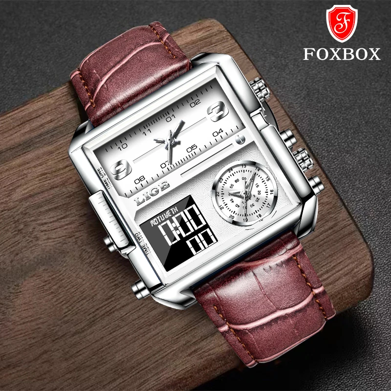 FOXBOX Fashion Man Quartz WristWatch Brand LIGE Dual Display Sports ...