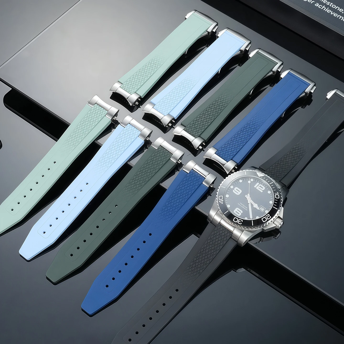 High Quality Fluorous Rubber Watchband 21mm for Longines hydroconquest ...