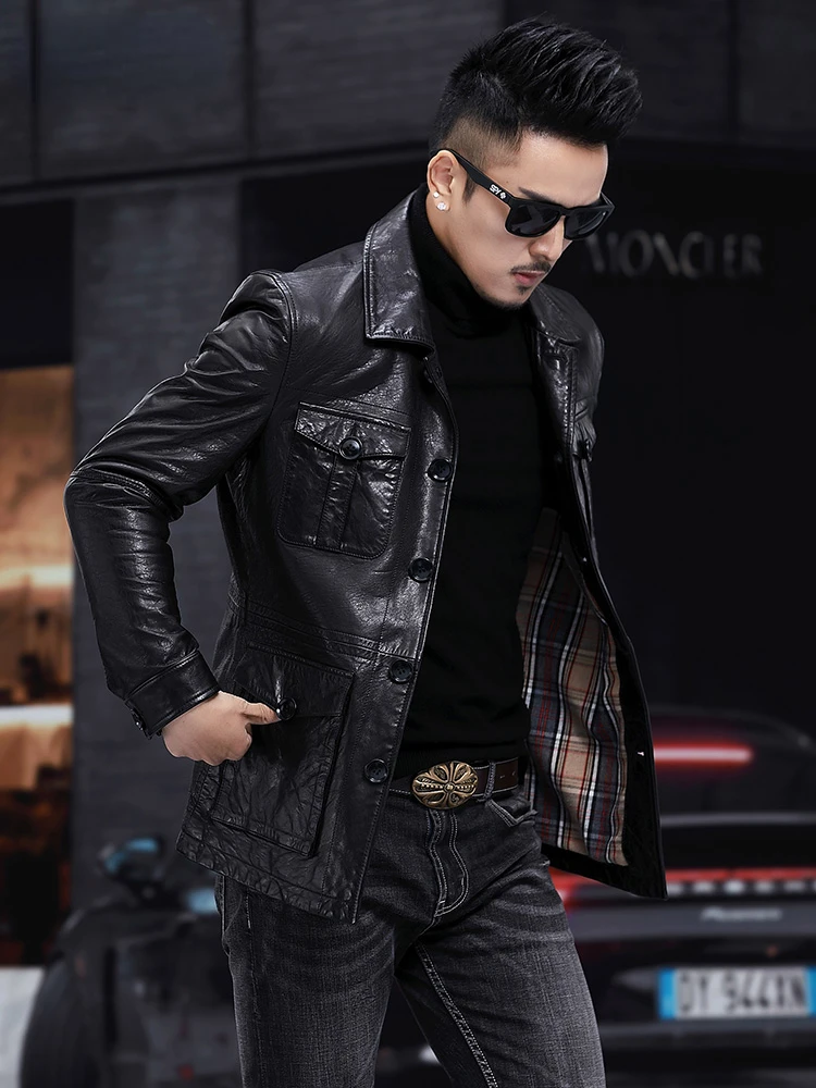 Spring-Autumn-High-Quality-Black-Oil-Wax-Zamarra-Single-Breasted-Multi ...