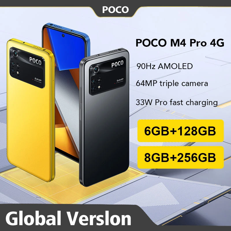 Poco m4 pro 4g smartphone 128gb/256gb versão global helio g96 octa ...