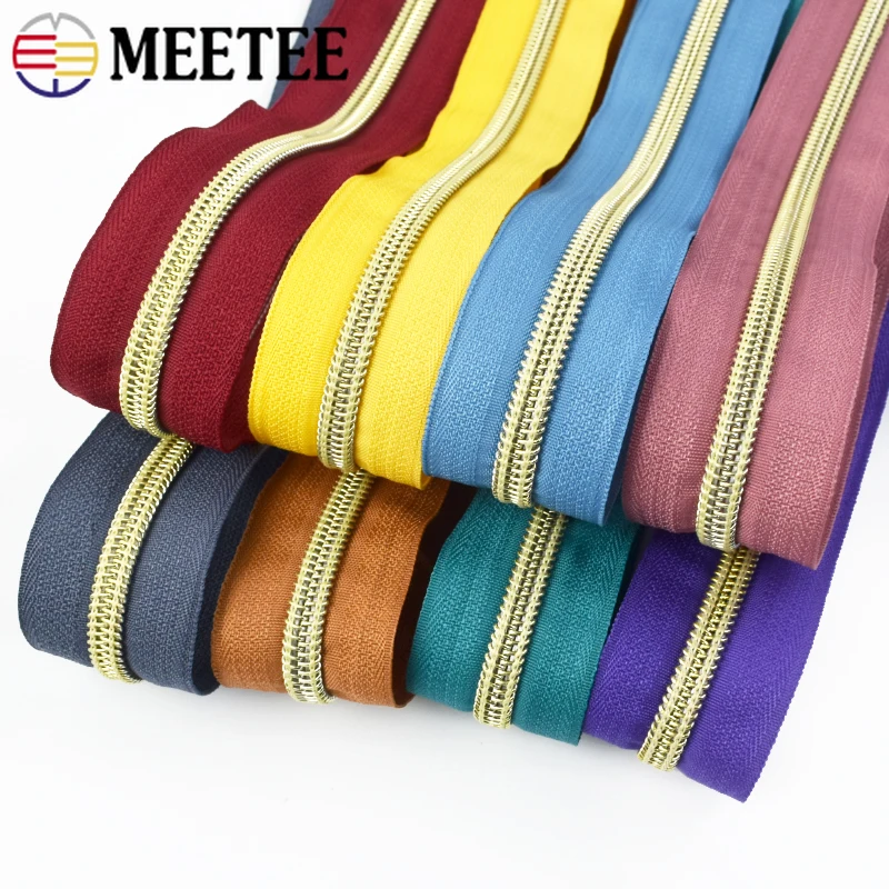 2-10M-Meetee-5-Gold-Tooth-Nylon-Zippers-Bag-Garment-Decor-Coil-Zipper ...