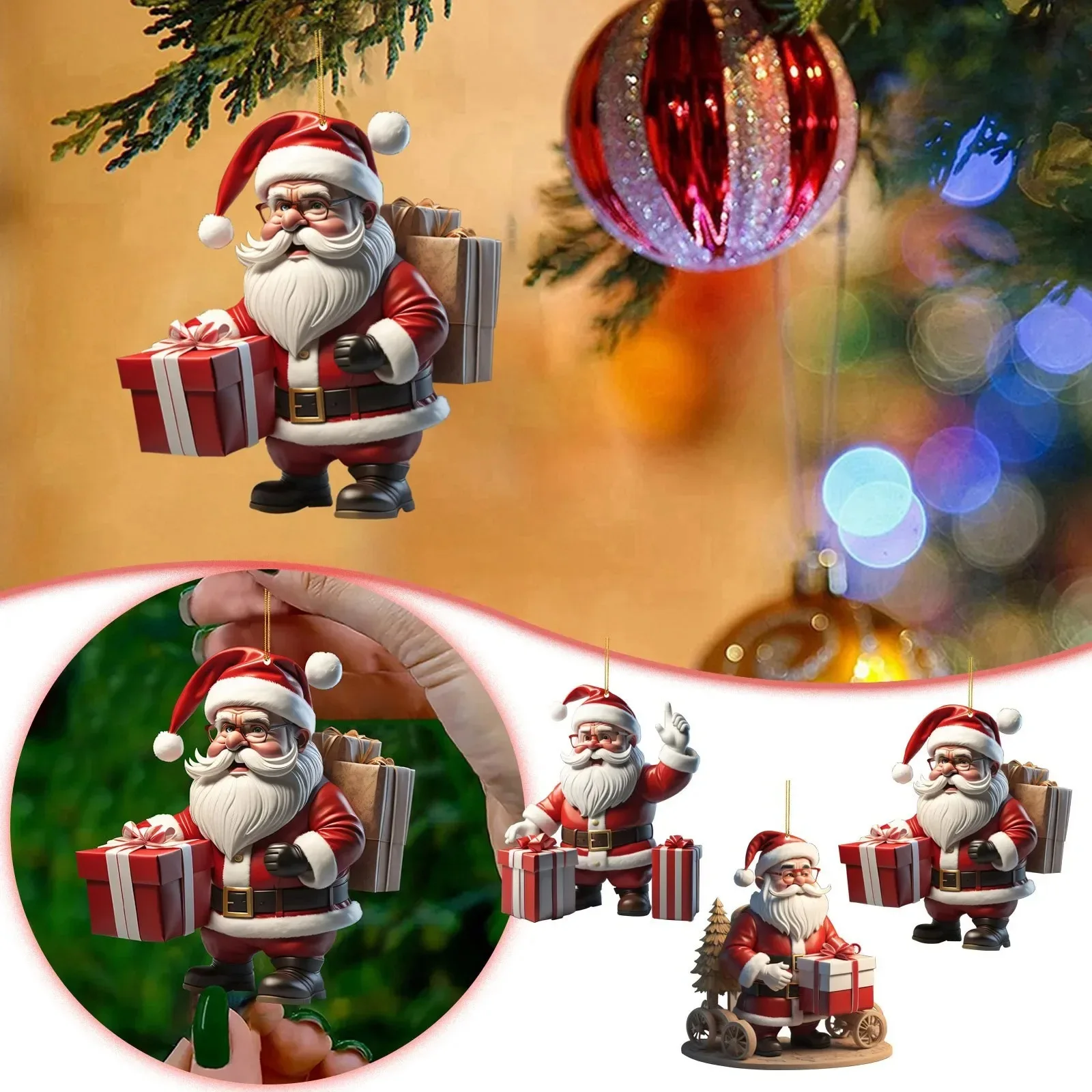 1Pcs 2D Cartoon Mini Santa Claus Christmas Tree Decoration Hanging ...