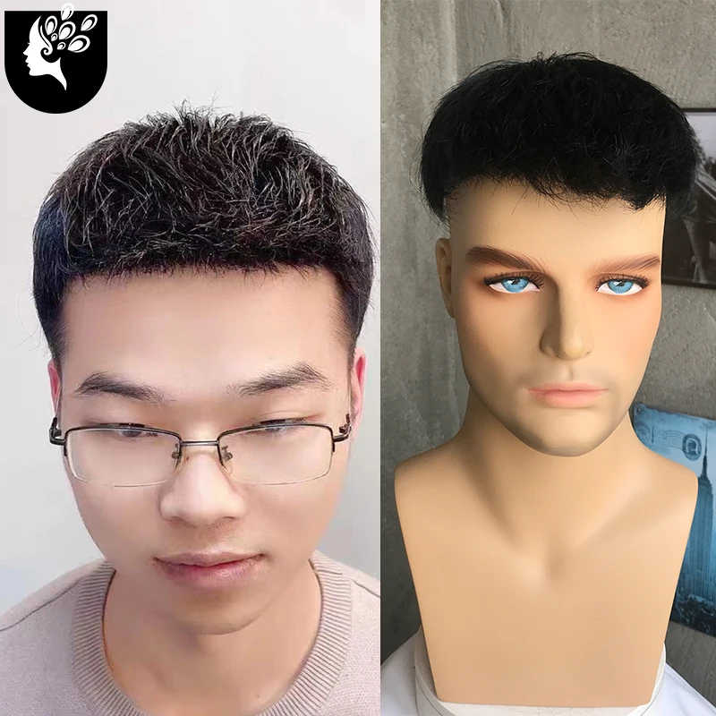 Accessoires coiffure,Perruque synthétique noire naturelle pour homme ...