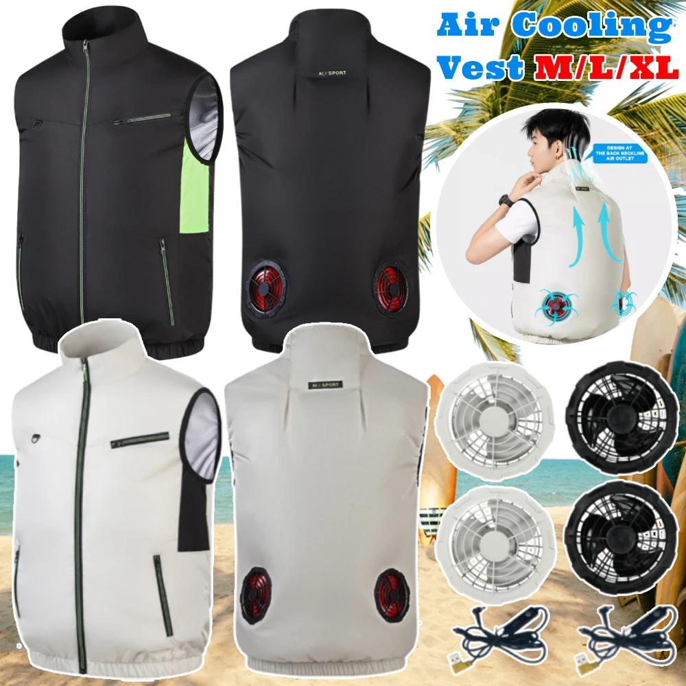 Cooling Vest Summer Fishing Sleeveless Ice Fan Vest Air Conditioner ...