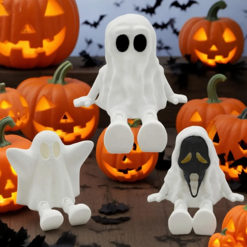 Spooky 3D Printed Ghost Ornament Figurine - Movable Fidget Toy (WHITE)