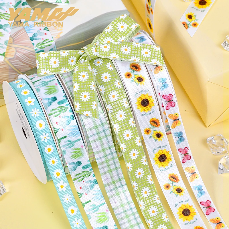 YAMA Flower Print Satin Ribbon 9mm 16mm 10yards/roll Romantic Ribbon ...