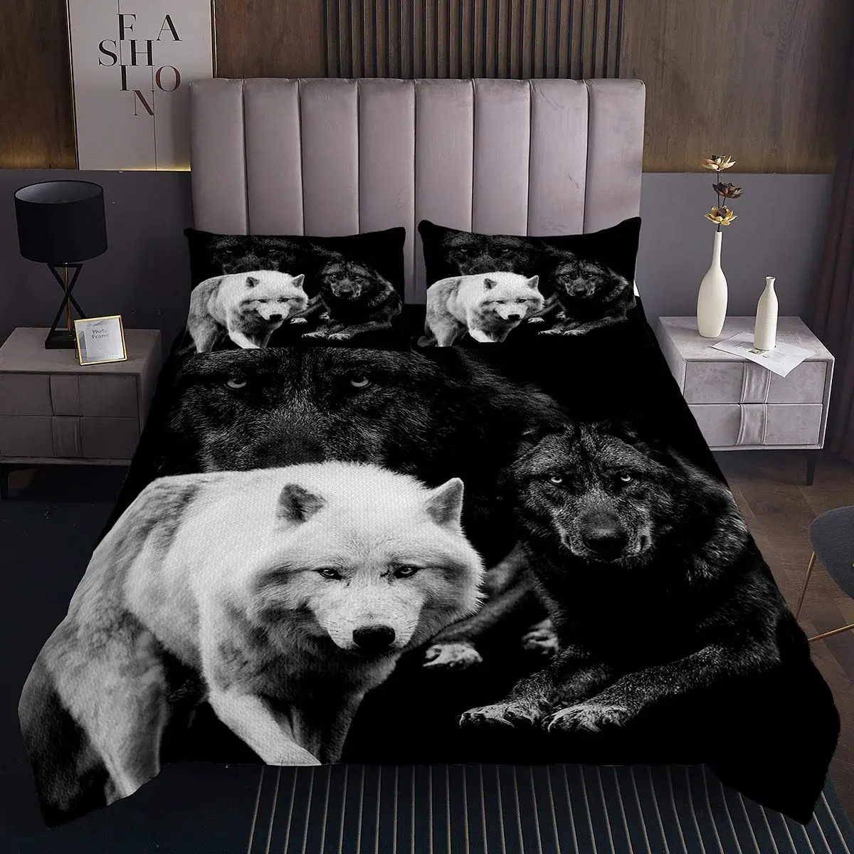 Wolf Printed Bedding Set Twin Size for Kids Boys Bedroom,Misty Bed ...
