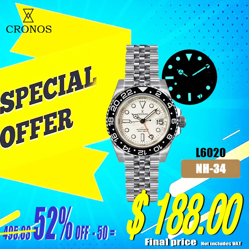 Cronos-GMT-Automatic-Man-Watch-lunetta-bidirezionale-Sapphire-20-ATM ...