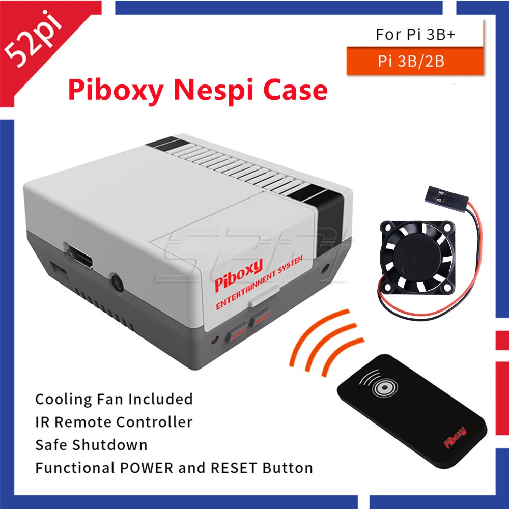52pi Piboxy Nespi Case With Ir Remote Functional Power Reset Shutdown Button Control Cooling Fan ...