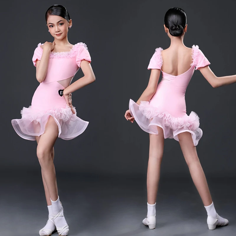 Lace Ballroom Dance Competition Clothes | Latin Dance Dress Girls Pink ...