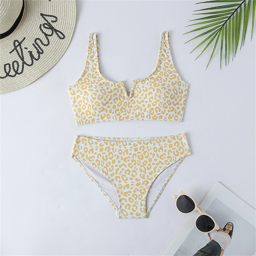 Leopard Print Child Kids Bikini Set 2022 V Shape Neck Children Girls ...