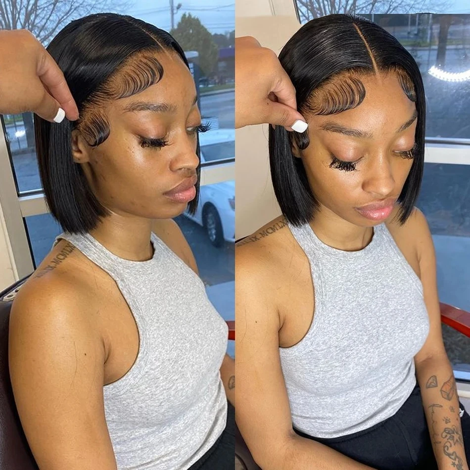 Perruque-Bob-Lace-Front-Wig-br-silienne-naturelle-lisse-cheveux-courts ...