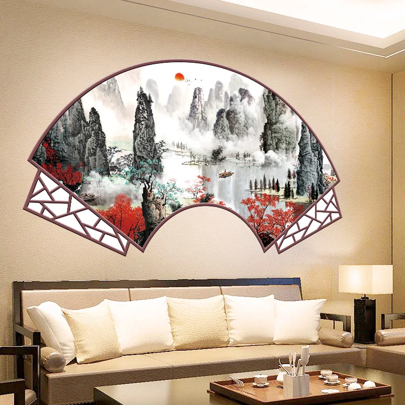 SHIJUEHEZI-Chinese-Style-Mountains-Wall-Stickers-DIY-Fan-shaped ...