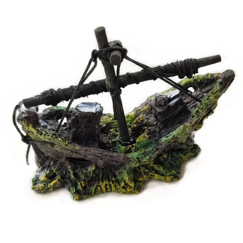 Aquarium Decoration Wreck Ship Ornament Sailing Boat Fish Tank Cave ...