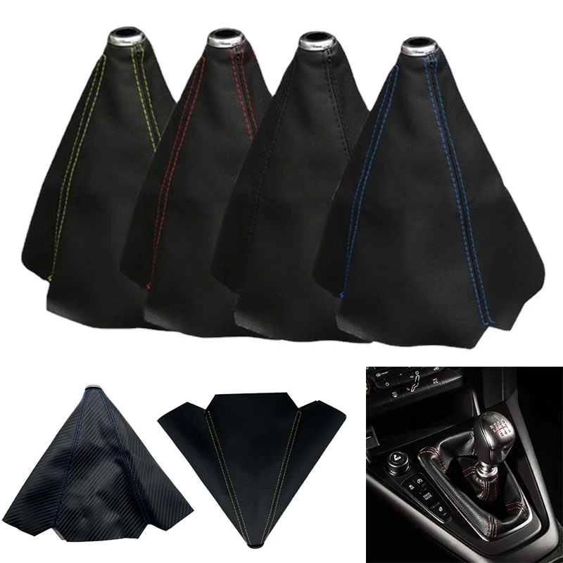16mm Universal PU Leather Car Gear Shift Collars Carbon Fiber Auto Car ...