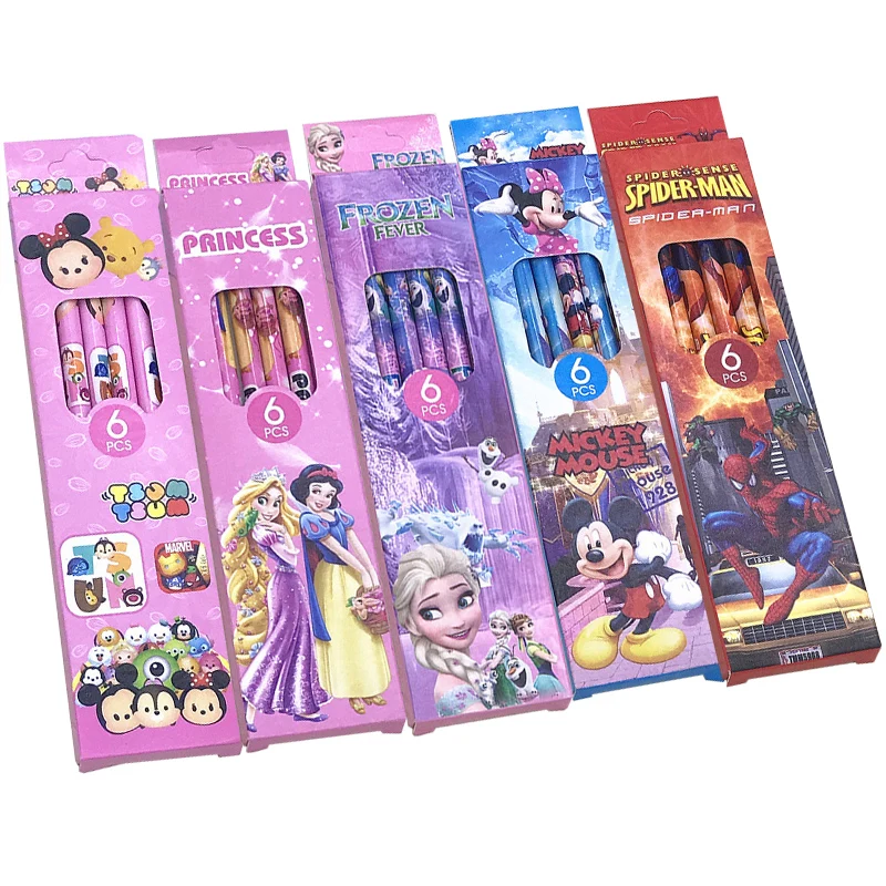 6pcs/Box Anime Frozen Pencil Kawaii Elsa Mickey Children Writing HB ...