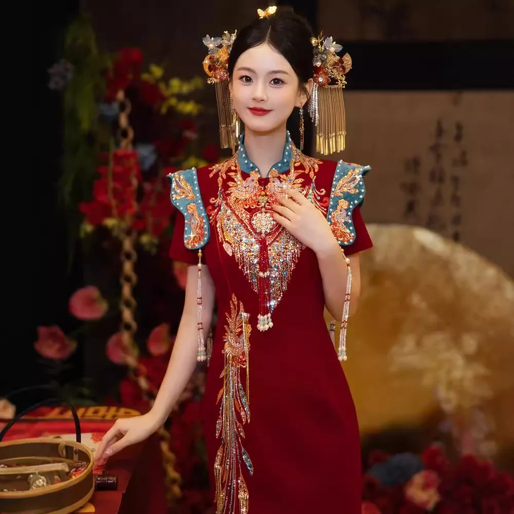 Yourqipao Chinese Xiuhe Clothing Bride Cheongsam Wedding Toast Gowns ...
