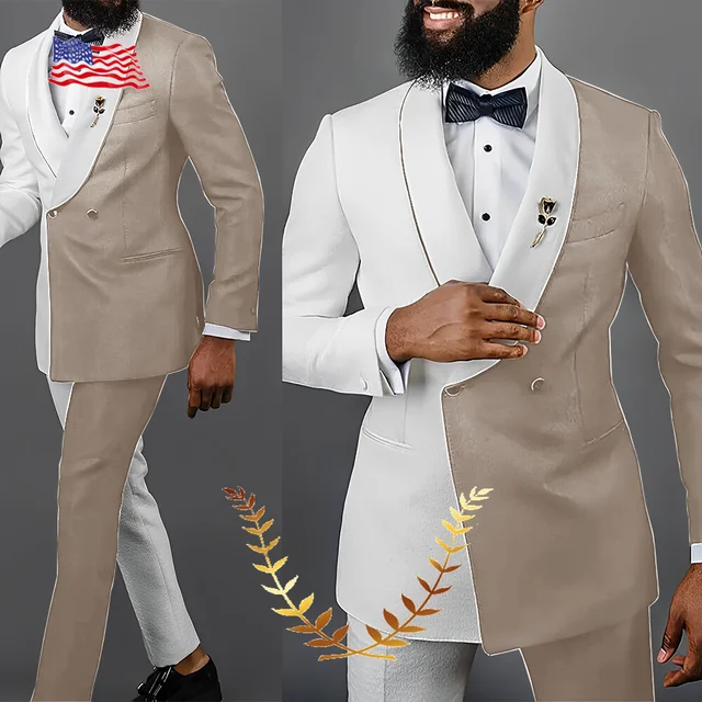 Color Block Suit for Mens Wedding Tuxedo 2 Piece Elegant Men's Suit ...