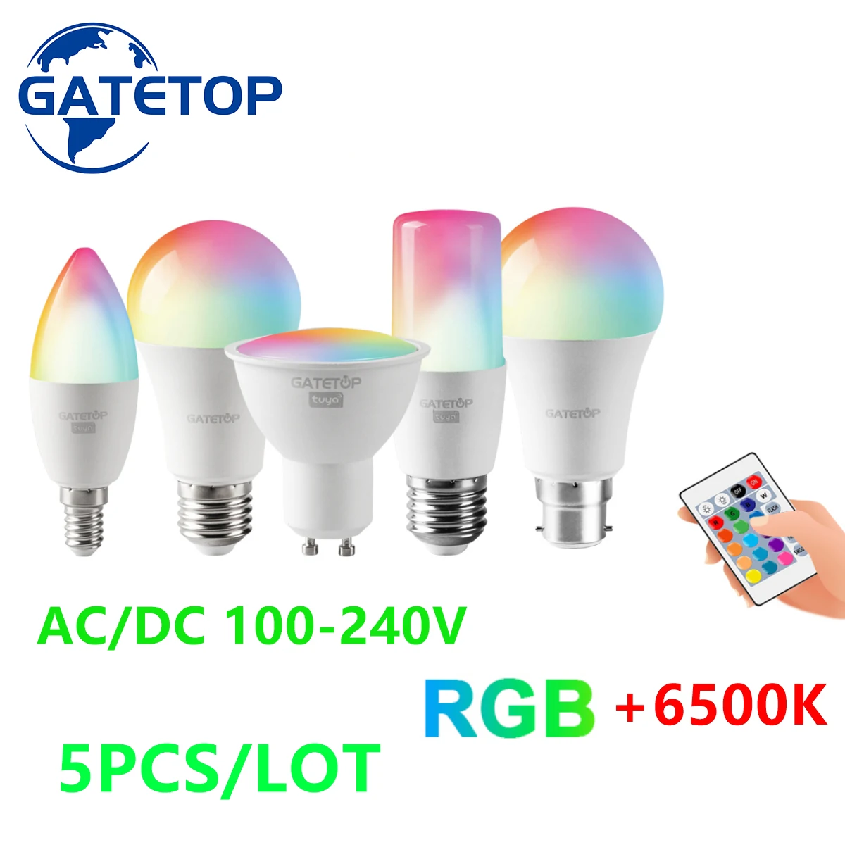 5PCS-LED-infrared-remote-control-RGB-white-light-smart-bulb-E27-GU10 ...