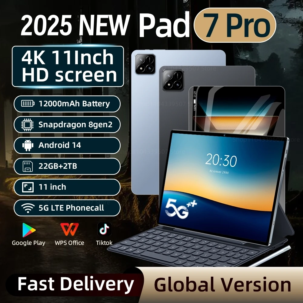 Pad 7 Pro Android 14 Tablet WiFi 12000mAh 5G Dual SIM GPS Learning ...