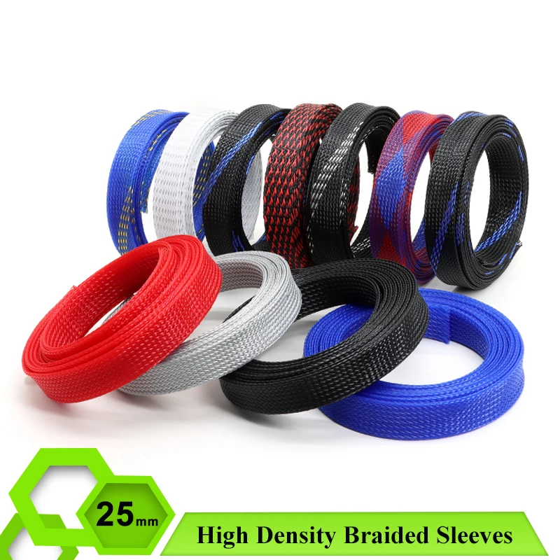 2-5-10-20-50m-Braided-Sleeves-25mm-Cable-Protection-High-Density-PET ...