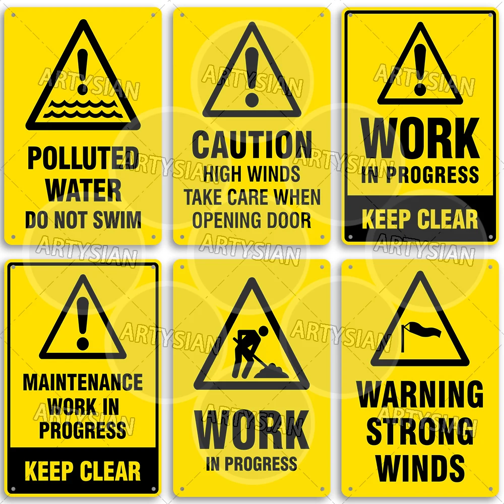 Workplace Safety Metal Sign Warning Strong Winds Work In Progress ...