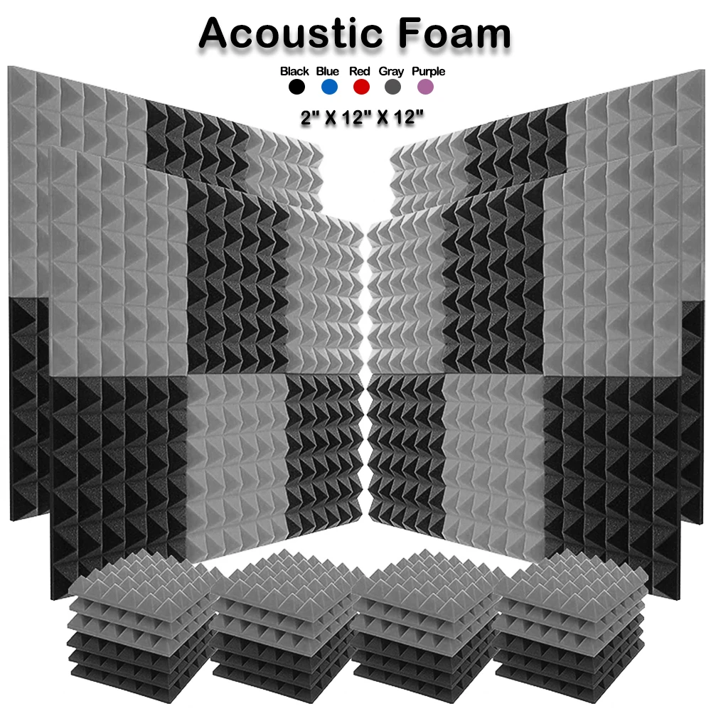 Acoustic Foam Panels Studio Soundproof Sponge Pyramid 6 12 24PCS 12 ...