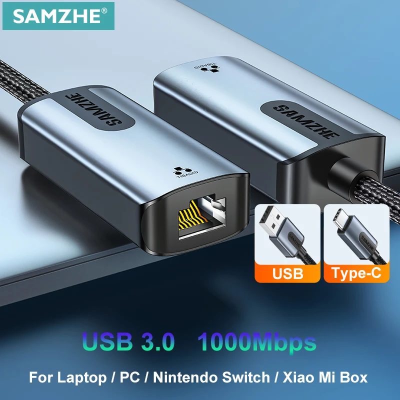 SAMZHE USB Ethernet Adapter USB HUB 3.0 1000Mbps RJ45 Lan Network Card ...