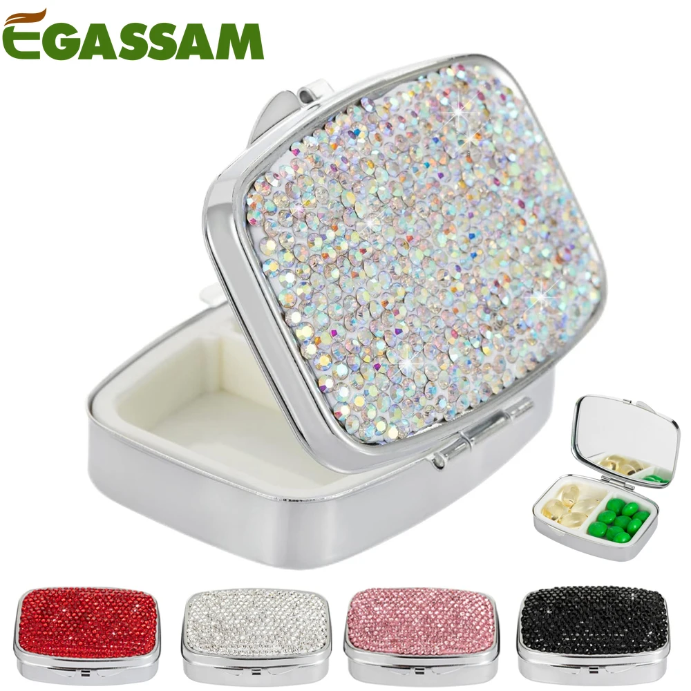 Bling Pill Box, Portable 2 Compartments Daily Pill Organizer, Small ...