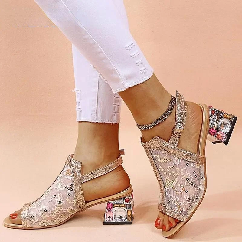 Sandales-paillettes-pour-femmes-chaussures-d-t-talons-mi-hauts-et-bout ...