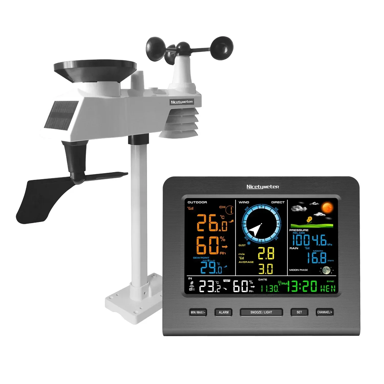 LCD-weather-station-clock-Wireless-anemometer-Dual-mounted-wind-sensor ...