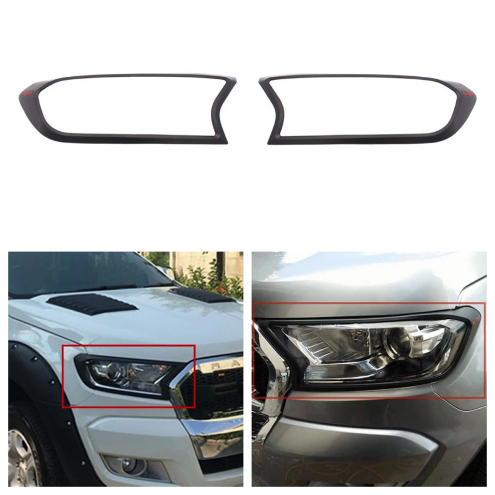 For-Ford-Ranger-Headlight-Cover-Lamp-Hoods-ABS-Matte-Black-Decorative ...